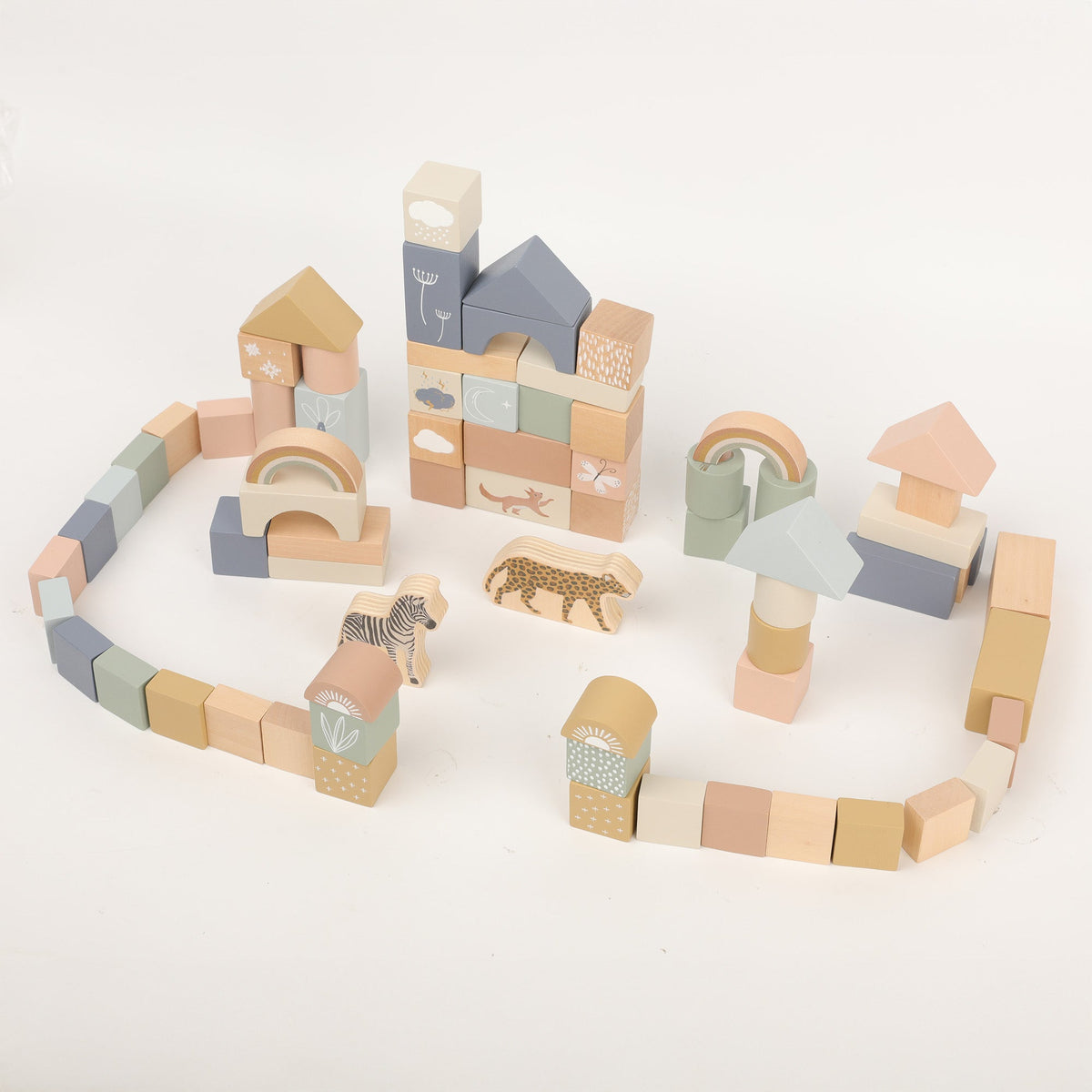 Wooden Building Blocks 70pc | Natural Wood Block Set for Kids Ages 2 ...